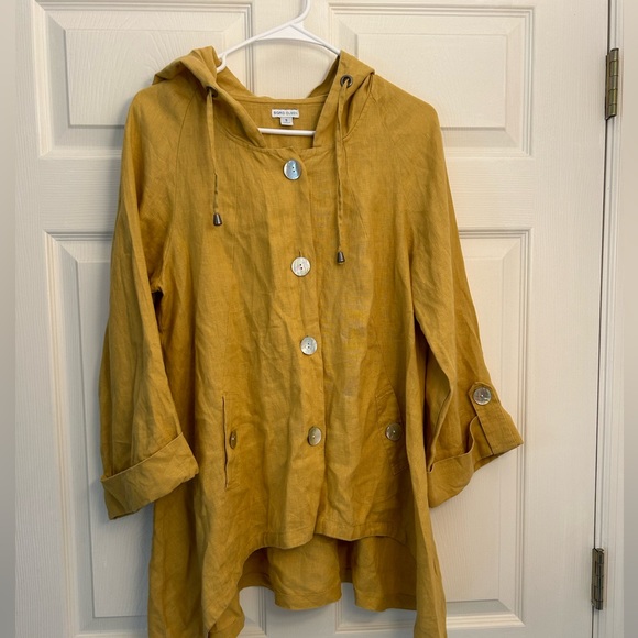 Sigrid Olsen | Tops | Sigrid Olsen Mustard Yellow 0 Linen Hooded Jacket ...